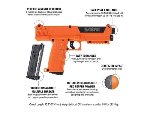 Sabre Pepper Spray Launcher Home Security Defense Kit Orange/Black ...