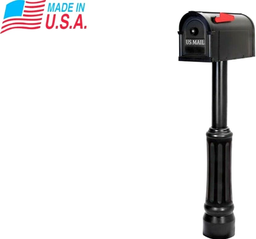 Decorative Black Mail Box Round Post Kit Durable Easy Set Mailbox Slip ...