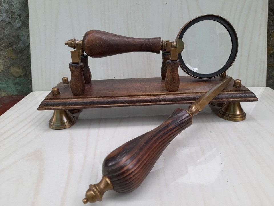 Antique Brass Magnifying Glass With Stand,Letter Opener Marine Nautical ...