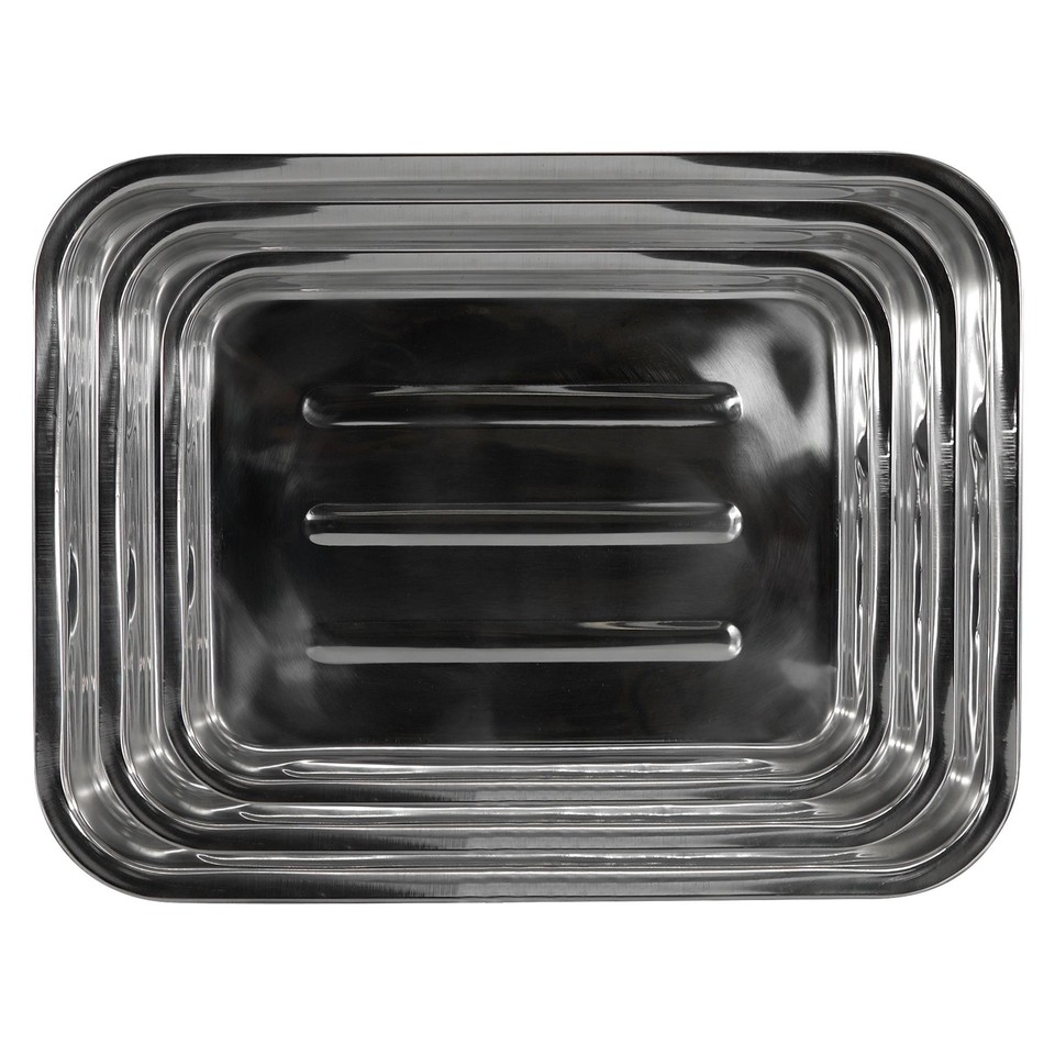 Set of 3 Stainless Steel Roasting Trays Pans Bakeware Dishwasher Safe ...