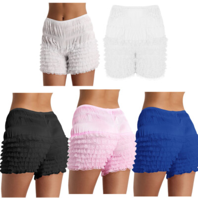 Women's Frilly Ruffled Lace Bloomers Shorts Tiered Fancy Dress ...