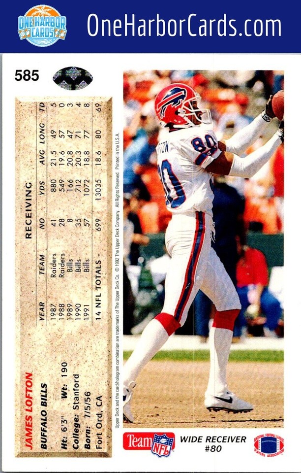 1992 Upper Deck Buffalo Bills #585 James Lofton | eBay