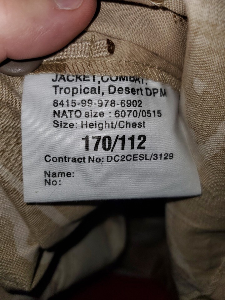 British Tropical Desert Jacket 170/112 Combat DPM Disruptive Pattern ...