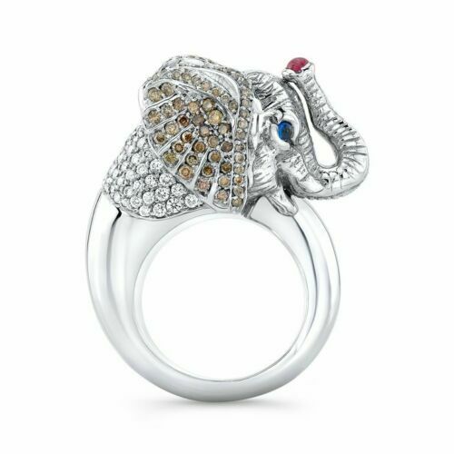 Cubic Zirconia & Ruby Contemporary Safari Elephant Style Women's Ring ...