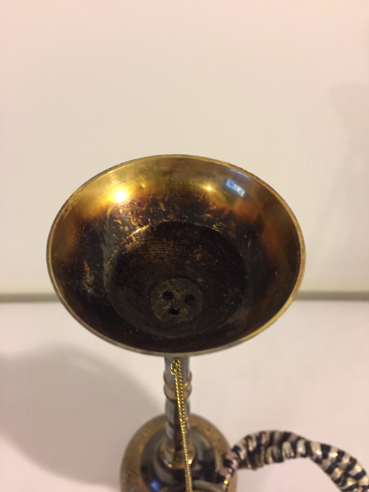 Antique Persian Middle Eastern Smoking Hookah Brass Cup And Chain Pipe ...