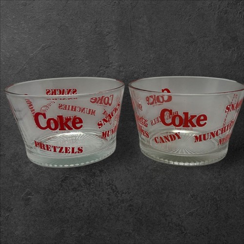 2 VTG Coke Coca-Cola Glass Clear Red Snack Bowl Munchies Goodies ...