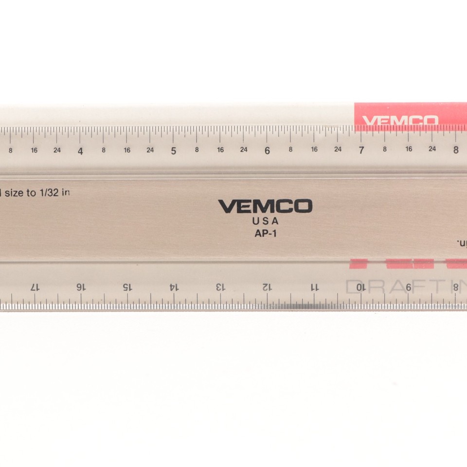 12" VEMCO AP-1 Antiflex Drafting Machine Scale Full Size 1/32”, Half ...