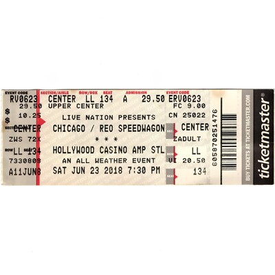 CHICAGO & REO SPEEDWAGON Concert Ticket Stub ST LOUIS MO 6/23/18 ...