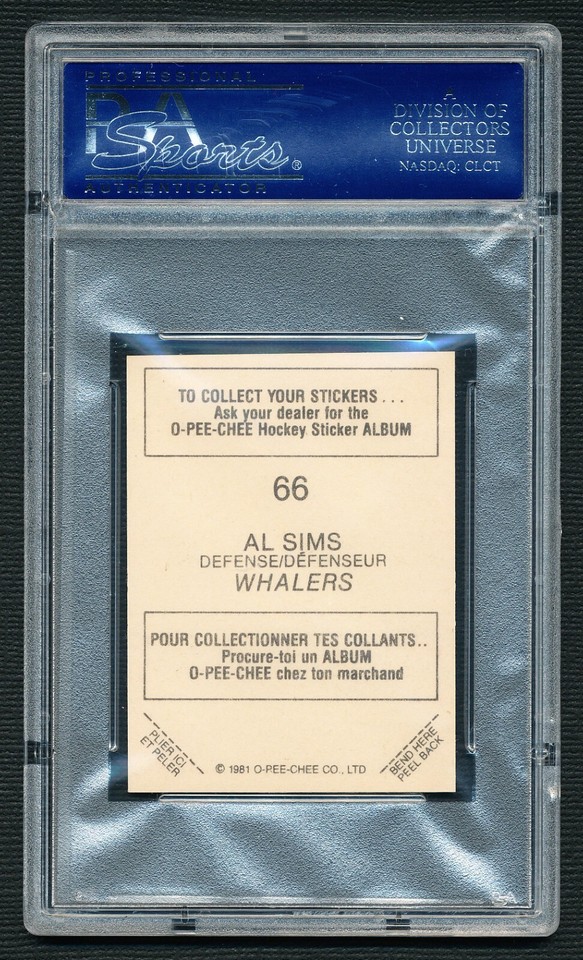 1981 OPC 1st YEAR HOCKEY STICKER 66 AL SIMS HARTFORD WHALERS PSA 9 MINT ...
