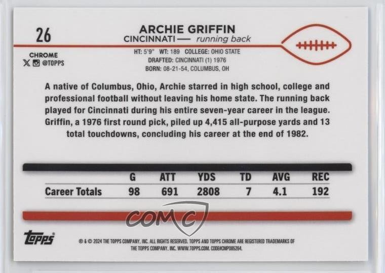 2024 Topps Chrome Archie Griffin #26 k1j | eBay