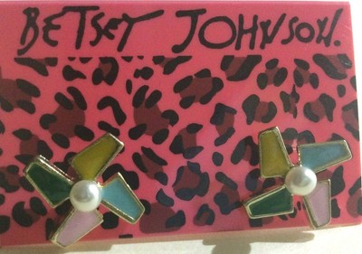 Betsy Johnson Pierced Stud Earrings Unique Windmill With Pearl Centers ...
