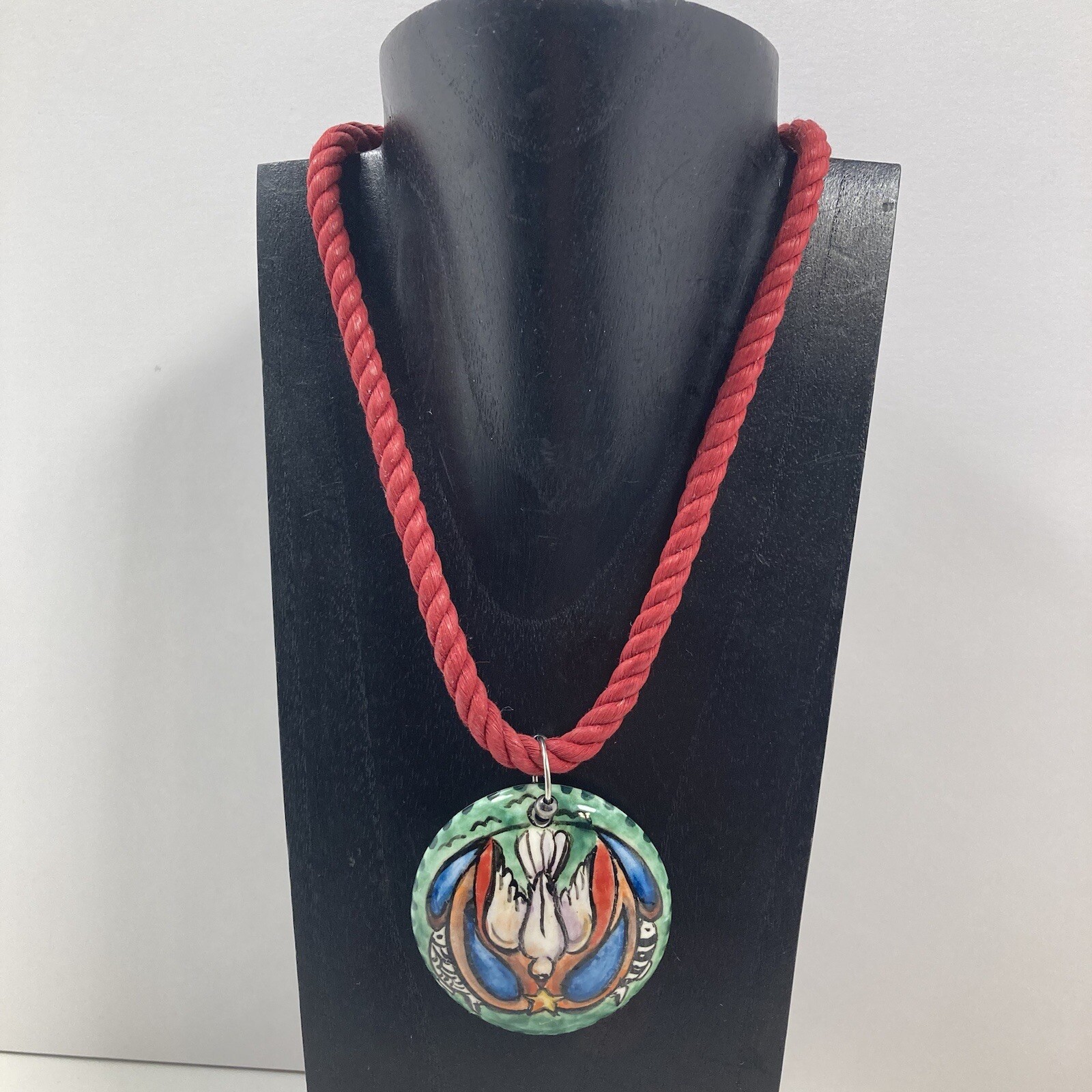 Vintage 16 Inch Red Rope Dove Bird Ceramic 2 Inch Pendant Womens ...