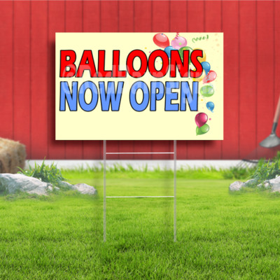 Balloons Now Open Coroplast Sign Plastic Indoor Outdoor Yard Sign | eBay