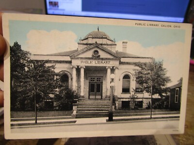 M1 Vintage Old OHIO Postcard Galion Carnegie Public Library Front Steps ...