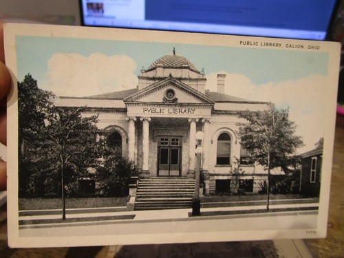 M1 Vintage Old OHIO Postcard Galion Carnegie Public Library Front Steps ...