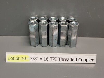 (10) 3/8" Threaded Rod Couplings 3/8x16 1-3/4" Length NEW Threaded ...