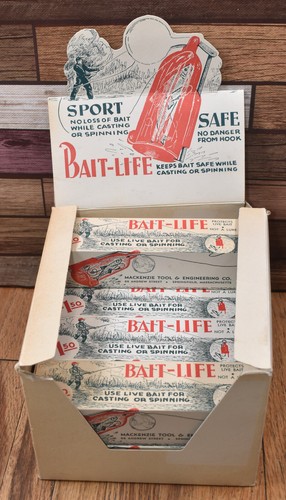 RARE BAIT-LIFE Fishing Fish Bait Advertising Display Sign Box & 9 Lures ...