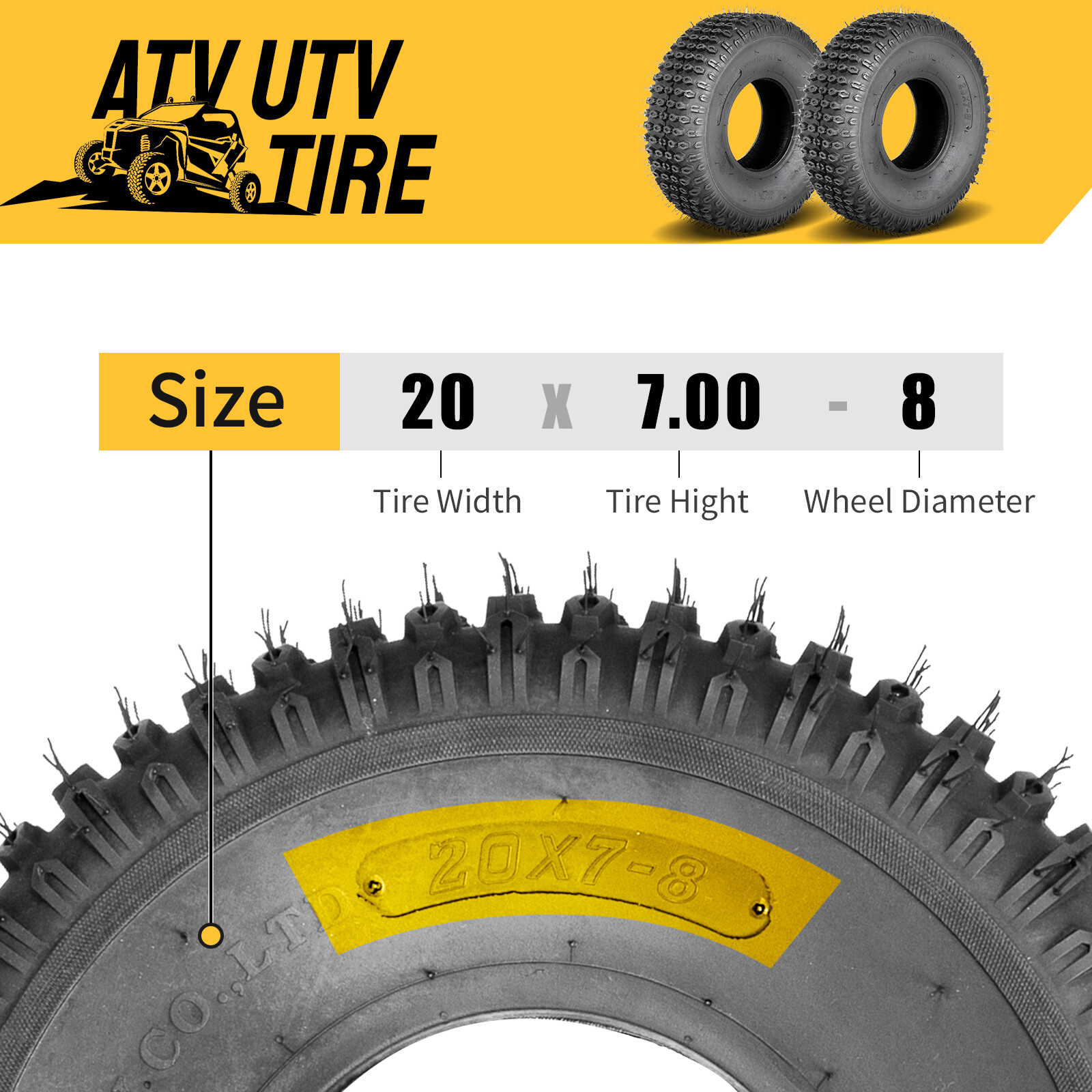 Set of 2 20x7-8 ATV/UTV Tires All Terrain AT 4 Ply Rated 20x7x8 20 7 8 ...