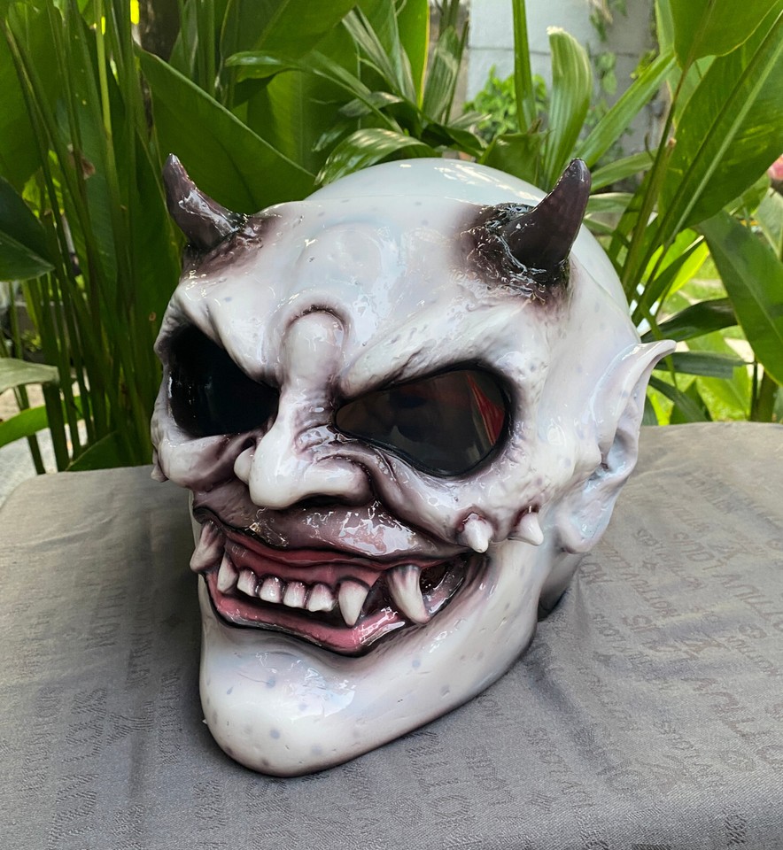 Ghost Rider Motorcycle Helmet Demon Custom Airbrush Skull 3D Hellboy ...