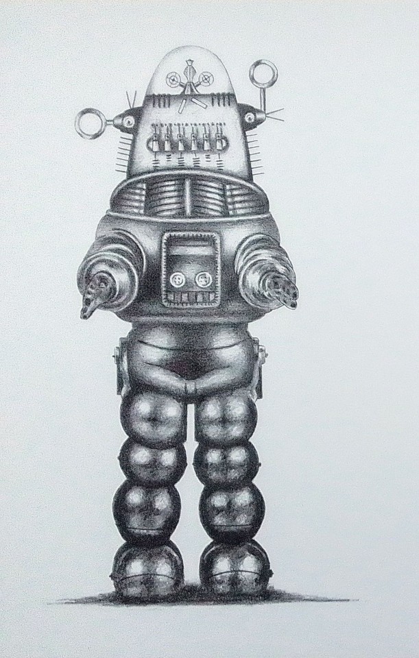 Robby the Robot Tiger Blasting Scene Forbidden planet Pencil Drawing ...