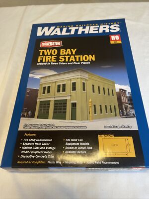 Walthers 933-4022 Two-Bay Fire Station Kit HO Scale Train | eBay