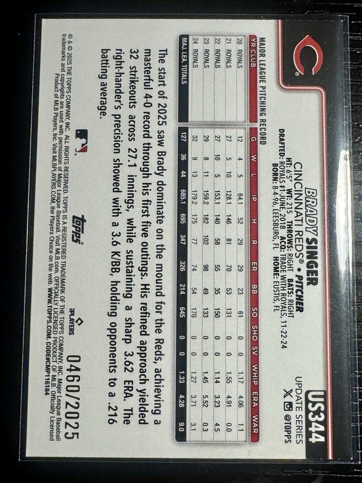 2025 Topps Update Series - Brady Singer #US344 Gold /2025 | eBay