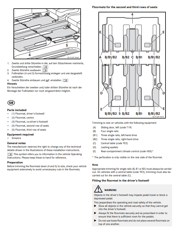 New Genuine Mercedes Benz Floor Mat Vito 447 Passenger Compartment 2 ...