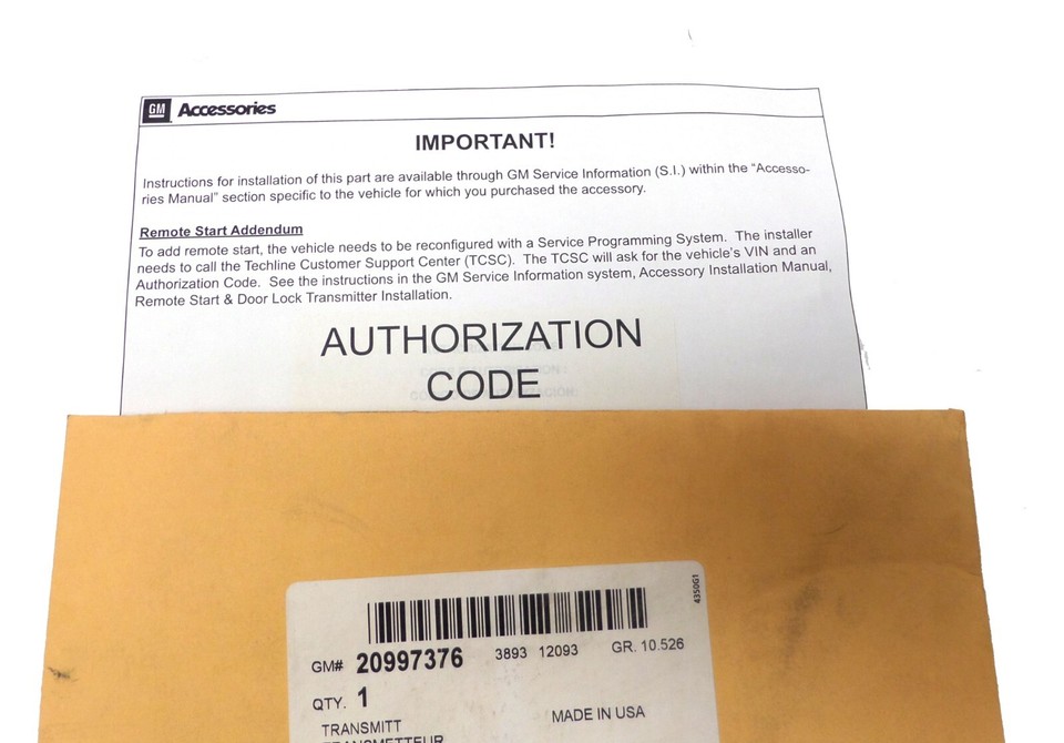 GM Transmitter Authorization Code Remote Start Addendum Theft Deterrent ...