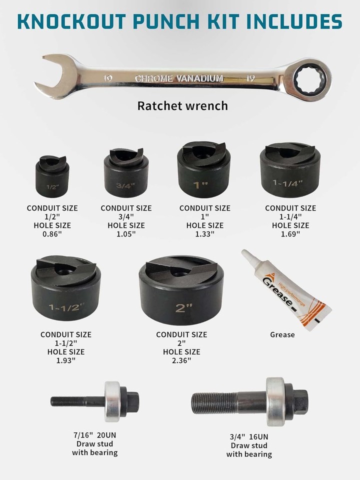 Manual Knockout Hole Punch Driver Kit Electrical Conduit KO Tool Set 1/ ...