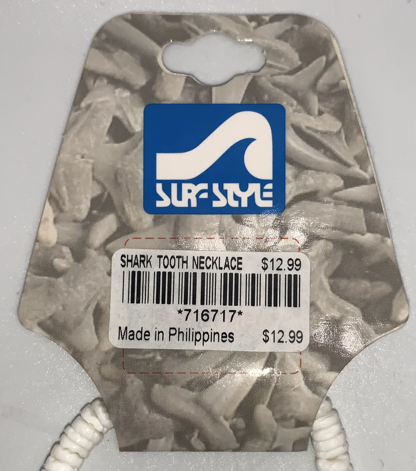 Surf Style Blue Aqua White Surfer Shark Tooth Necklace 716717 | eBay
