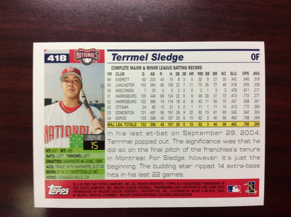 2005 Topps #418 Terrmel Sledge Washington Nationals | eBay