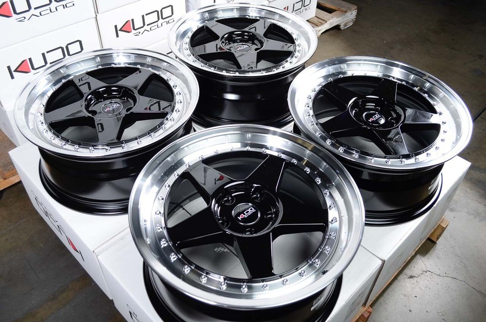 Flow Formed Kudo Racing 18x8 5x114.3 Black Wheels Rims Mustang Accord ...