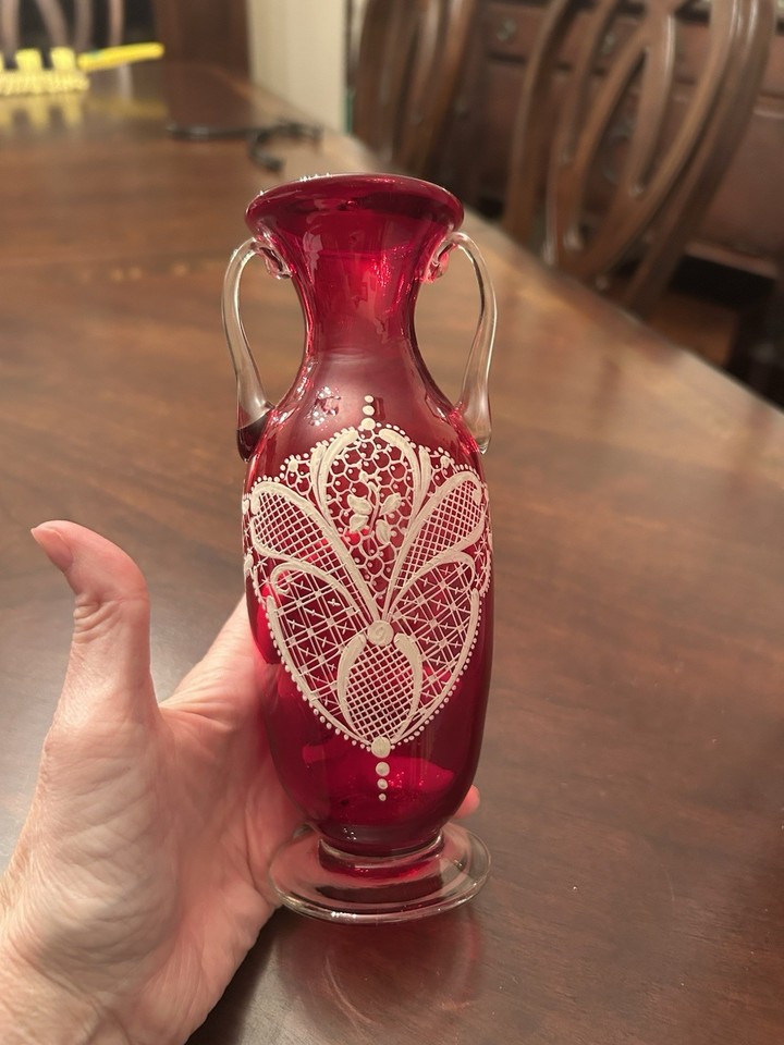 Early 20th Century Hand Painted Ruby Red Hand Blown Bohemian Glass 7 ...