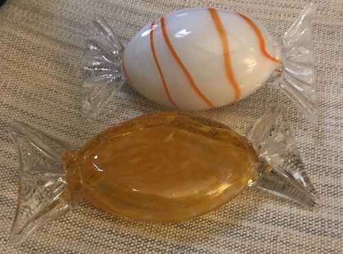 2 Vintage Art Glass Hand Blown Large Wrapped Candy Pieces Colorful ...