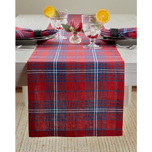 Linen Christmas Table Runner 36 inches – 100% Pure Linen Red and Navy ...