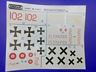 Vintage Scalemates EMHAR EM4001 Mk. IV MALE Tank Waterslide Decals Only ...