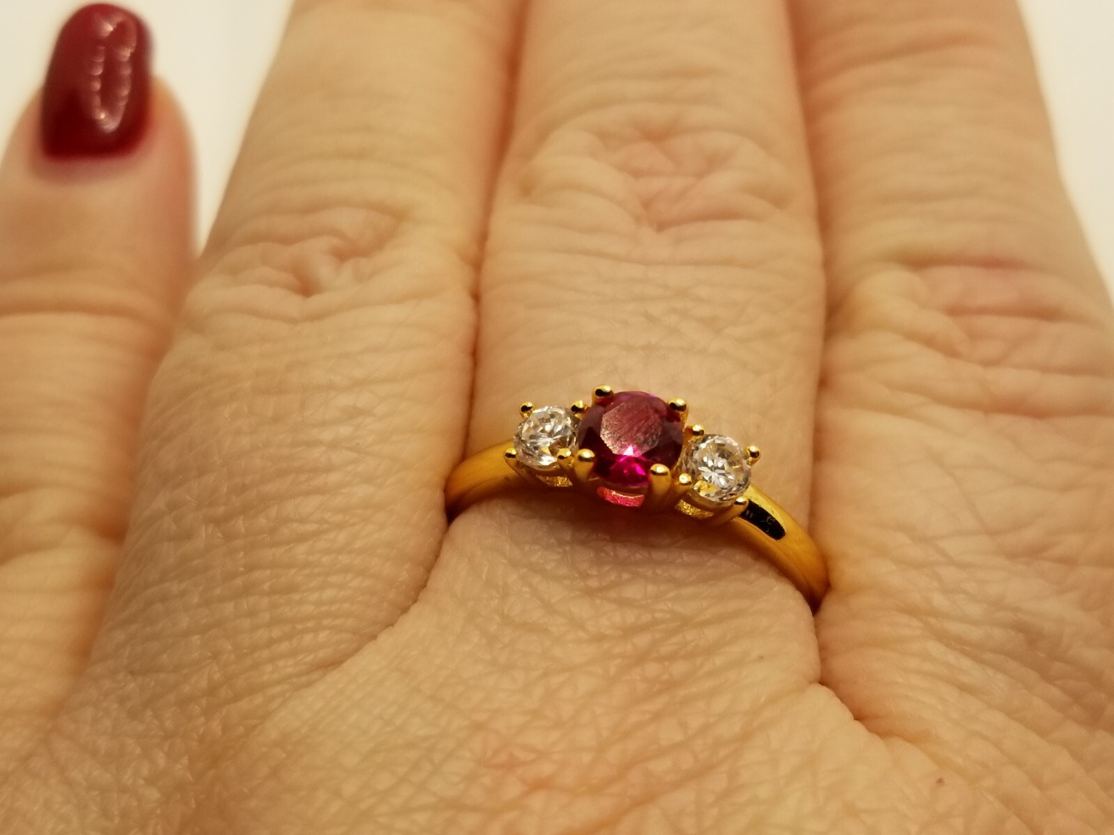 Stauer Sterling Silver 925 Yellow Tone lab created Ruby & CZ Ring Size ...
