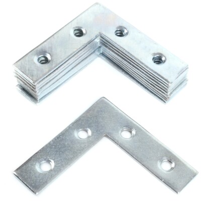 10x FLAT CORNER BRACKETS Right Angle Plate Connect Reinforce Kitchen ...