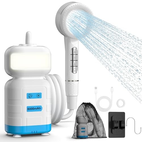 Portable Camping Shower for Outdoors, 8000mAh Rechargeable Camp Shower ...