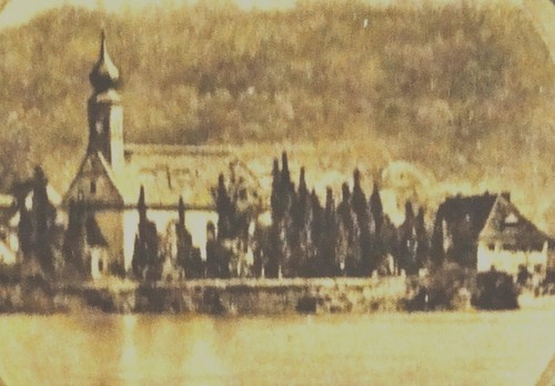 Arthur Zimmermann Gedicht: DER ALTE DORFKIRCHHOF Farb-Litho mit Dorf an ...