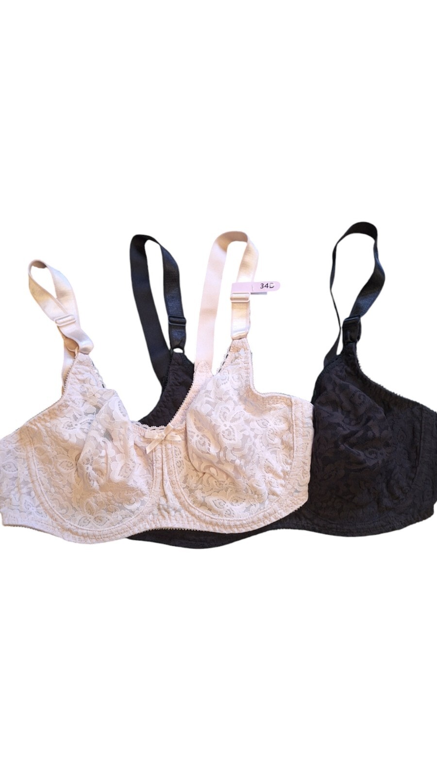 2 Bali Lace 'N Smooth Stretch Lace Underwire Bra Style 3432 White Size ...