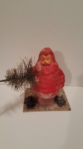 Antique Christmas Early Wax Pulp Paper Mache Santa Carry Bottle Brush ...