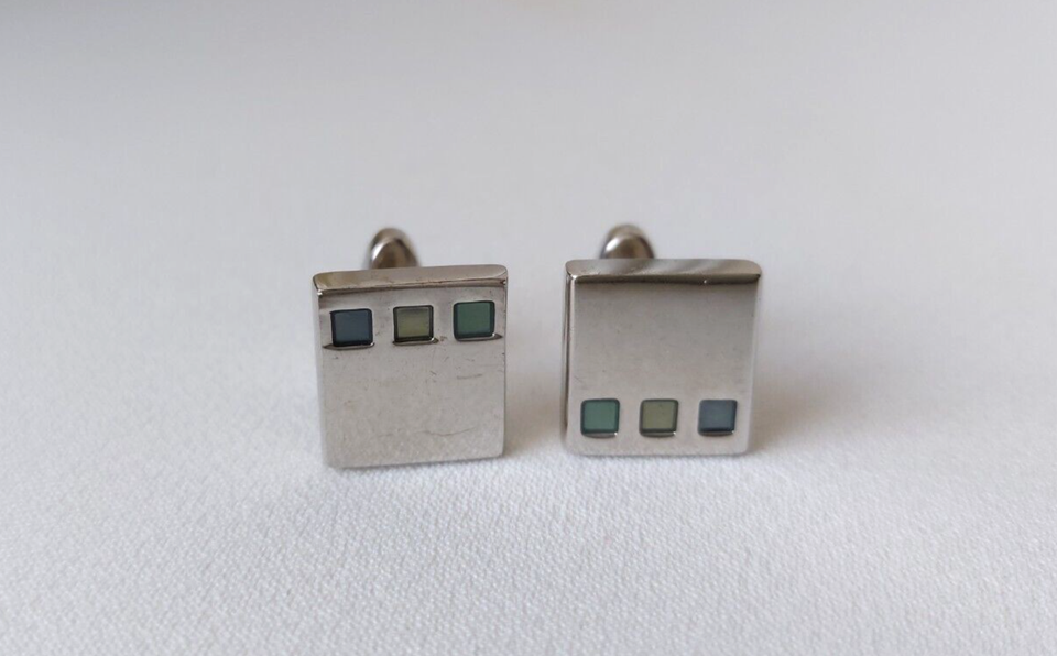 Modern Polished Steel Fixed Back Cufflinks | eBay UK