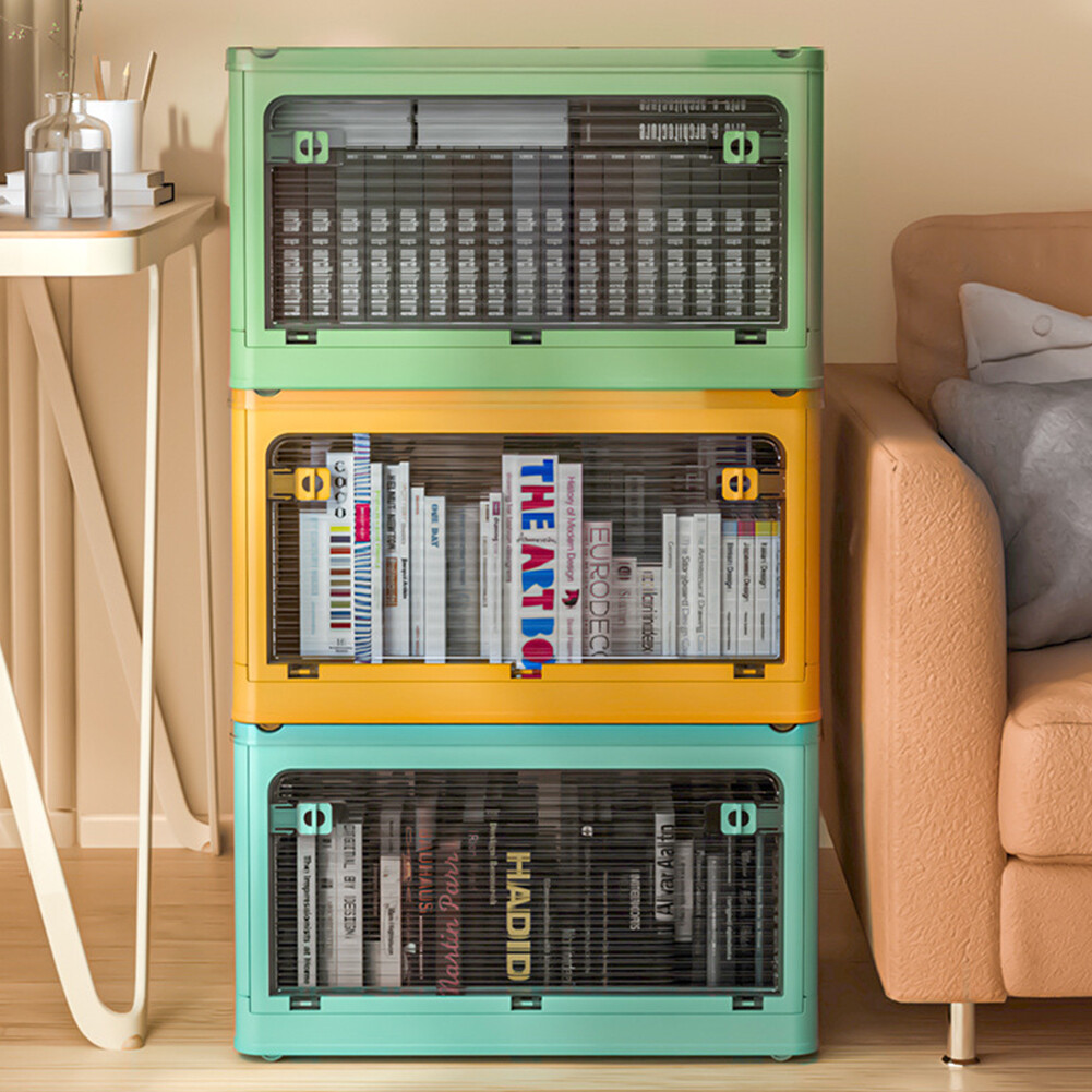 Storage Box with Lid Wheels Folding Container Case Organsier Front/Side ...