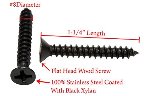 No. 8 x 1-1/4'' Black Screws, Xylan Coated Stainless Flat Head Phillips ...