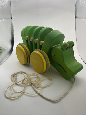 Original Plan Toys Dancing Green Crocodile Alligator Wooden Pull Toy TH ...