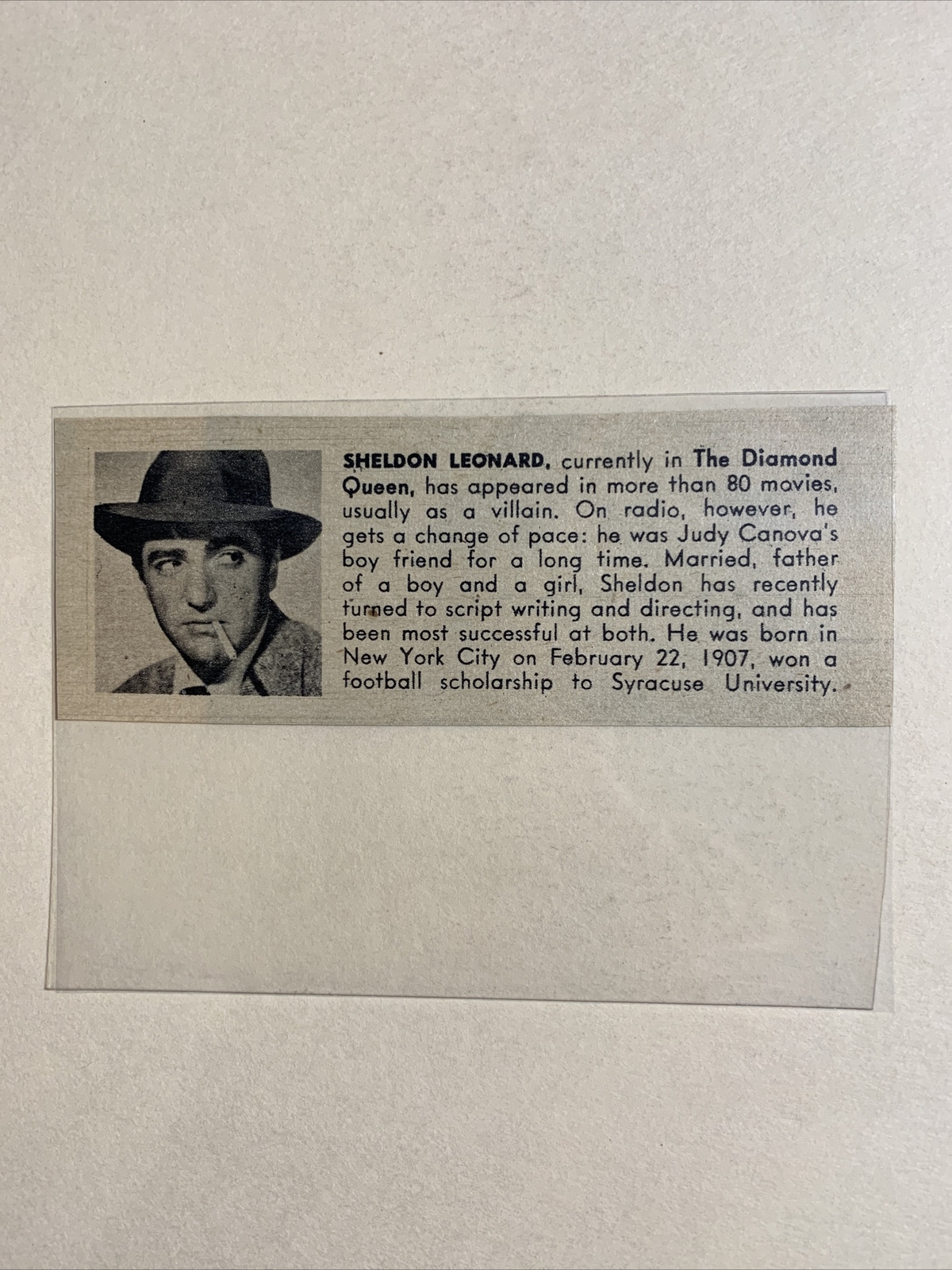 Sheldon Leonard The Diamond Queen 1954 Hollywood Star Panel | eBay