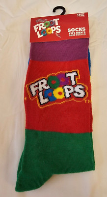 Fruit Loops Cereal Men's Novelty Crew Socks Red Green 1 Pair Shoe Size ...