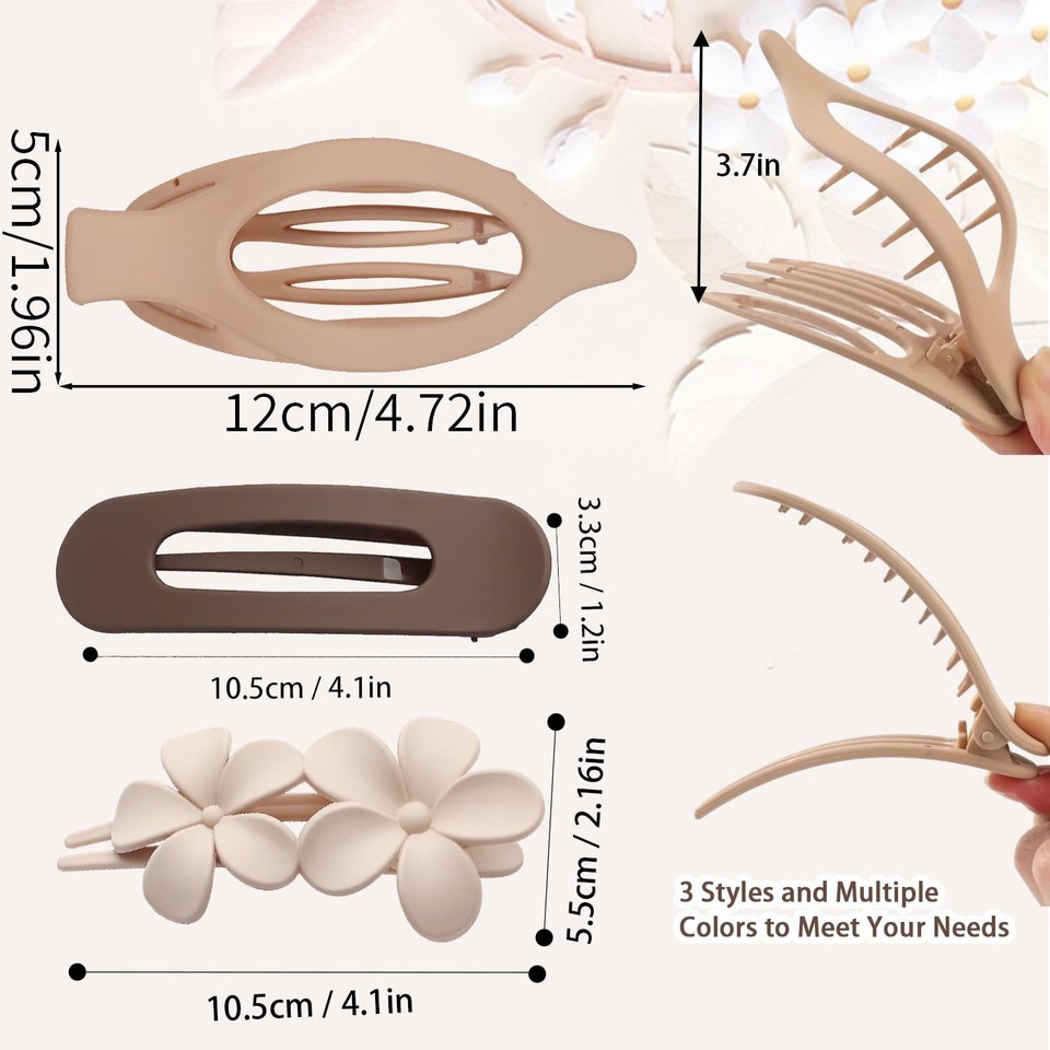 12 Pieces Flat Hair Clips Claw Women Girls 3 Styles Matte Non Slip ...