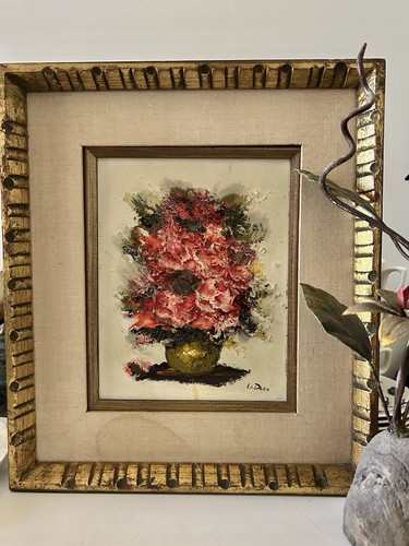 John Le Dené VTG Original Midcentury 3D Floral Painting SIGNED MCM Rare ...